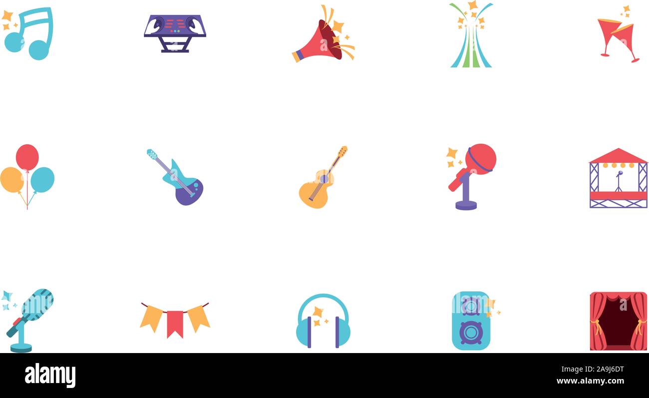 set of icons of entertainment on white background vector illustration ...