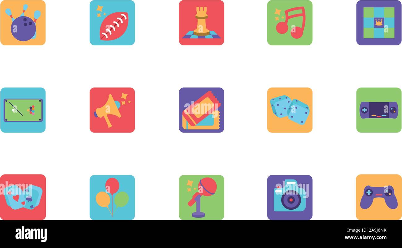 set of icons of entertainment on white background vector illustration ...