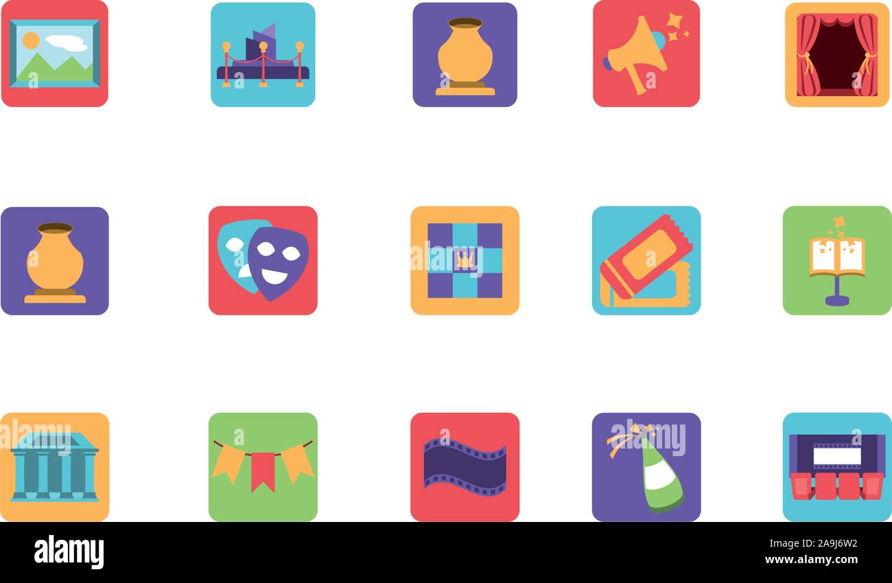 set of icons of entertainment on white background vector illustration ...