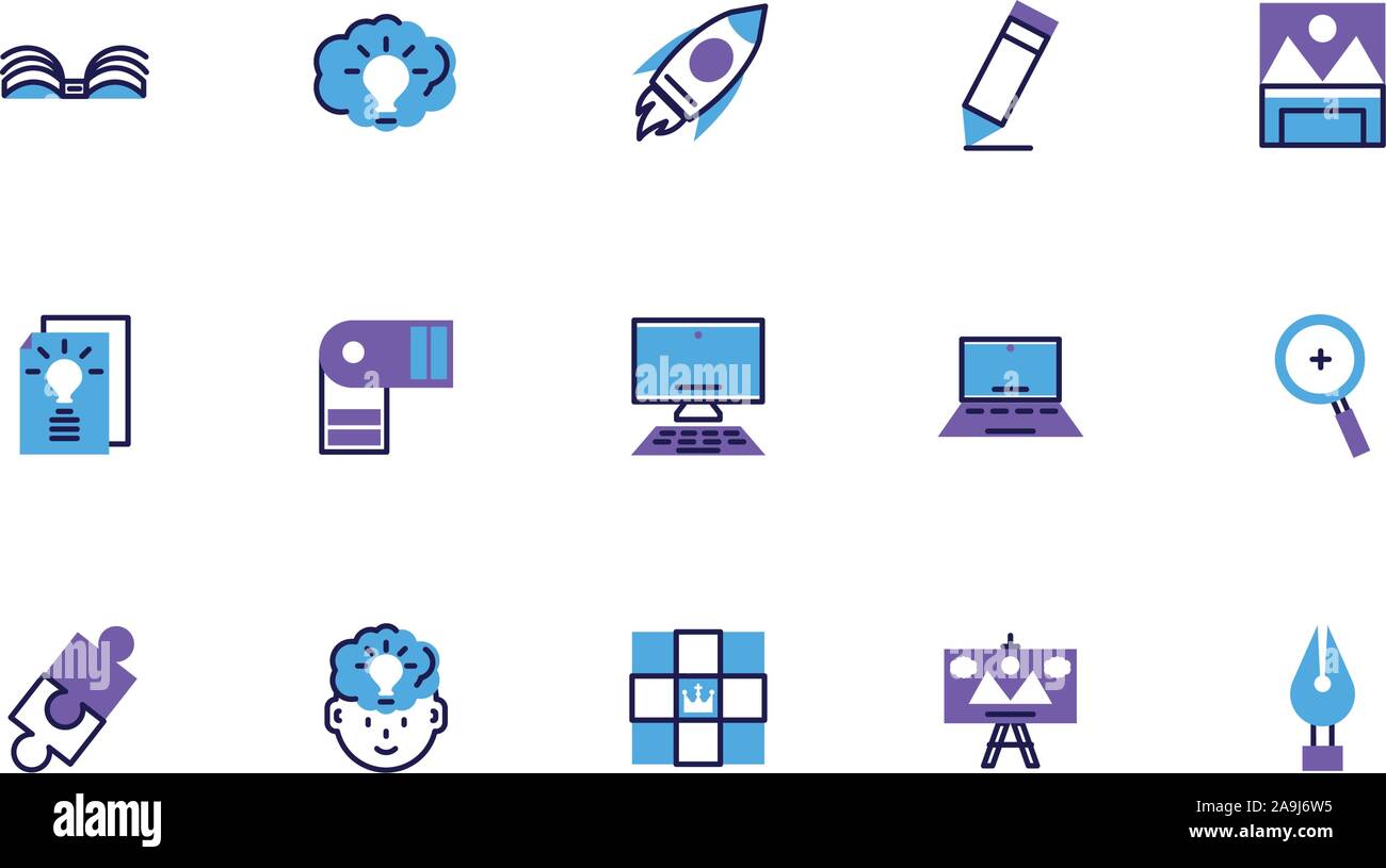 set of icons of creativity on white background vector illustration ...