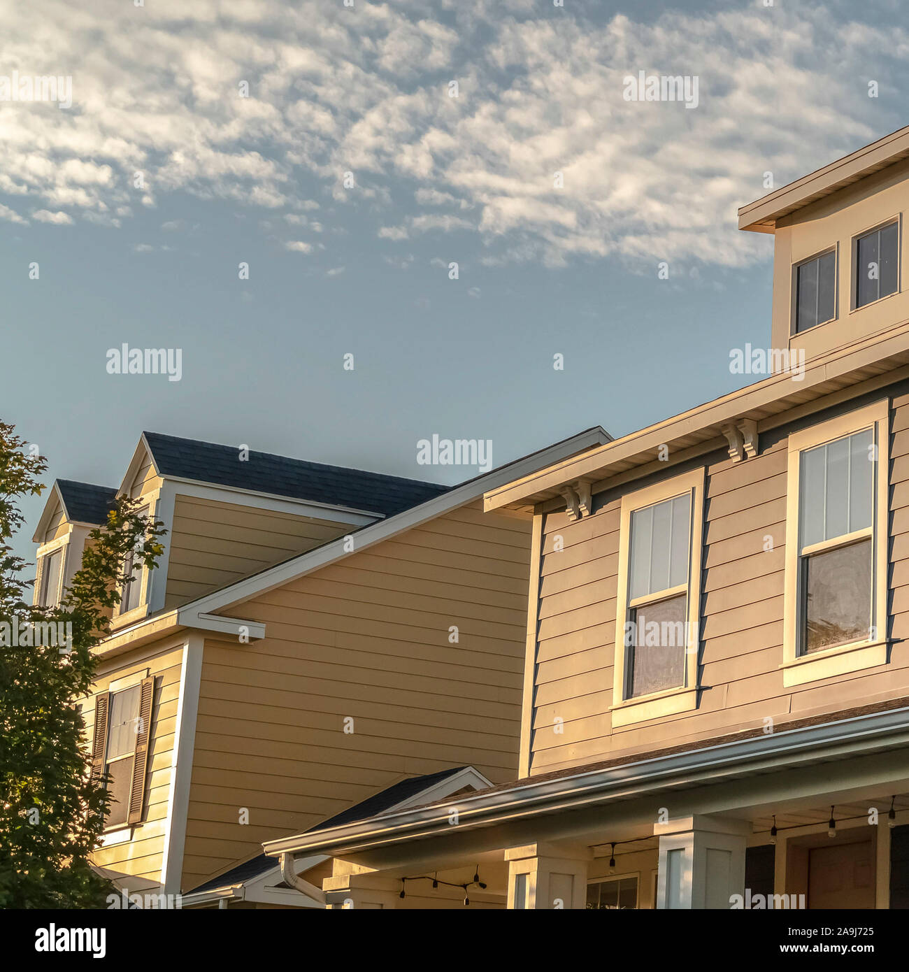 Square frame Sash windows in the upper floor of a timber house Stock ...