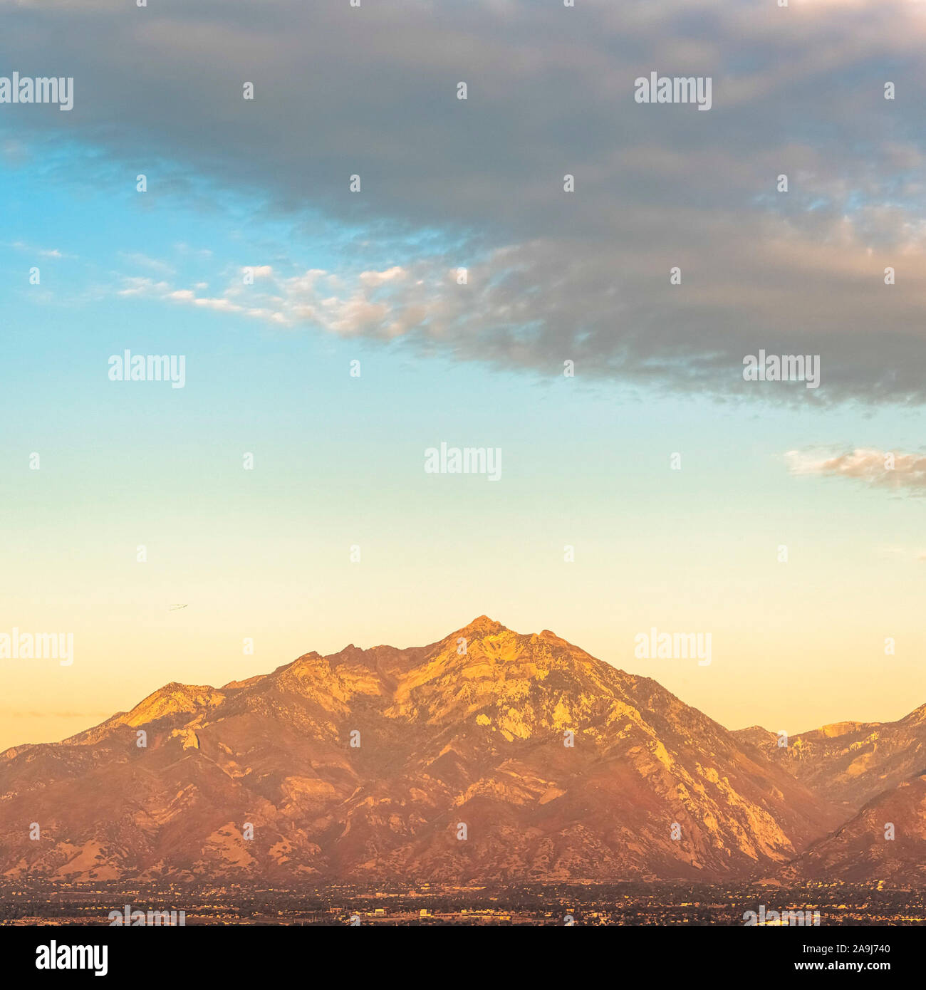 Square frame Panorama view of Mount Timpanogos at sunset Stock Photo ...