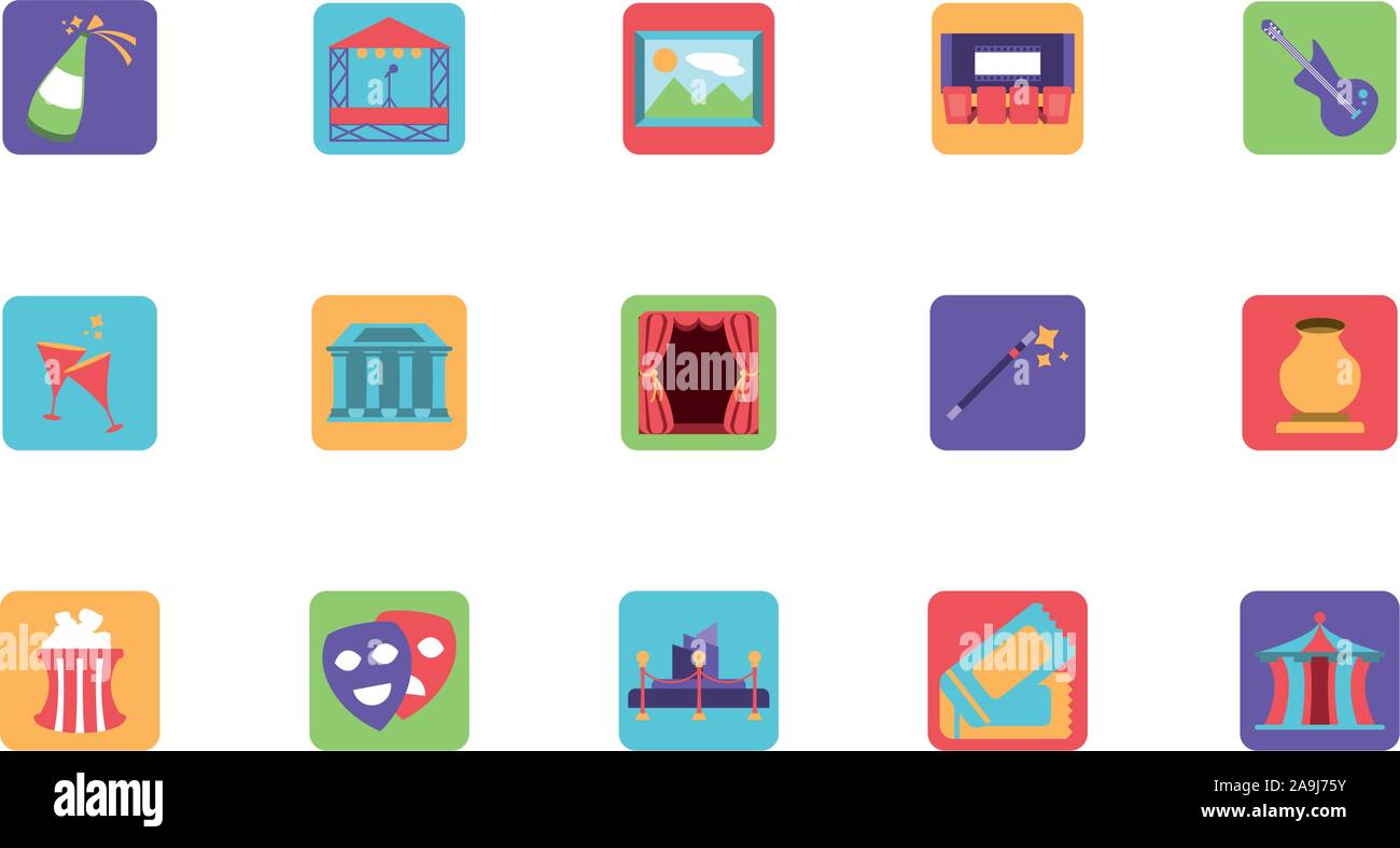 set of icons of entertainment on white background vector illustration ...