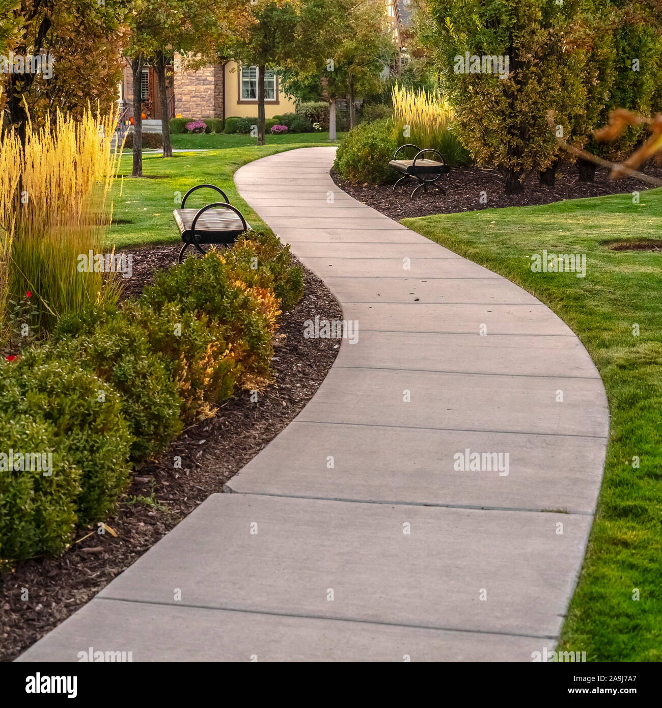 Square Paved walkway through a landscaped garden day Stock Photo - Alamy