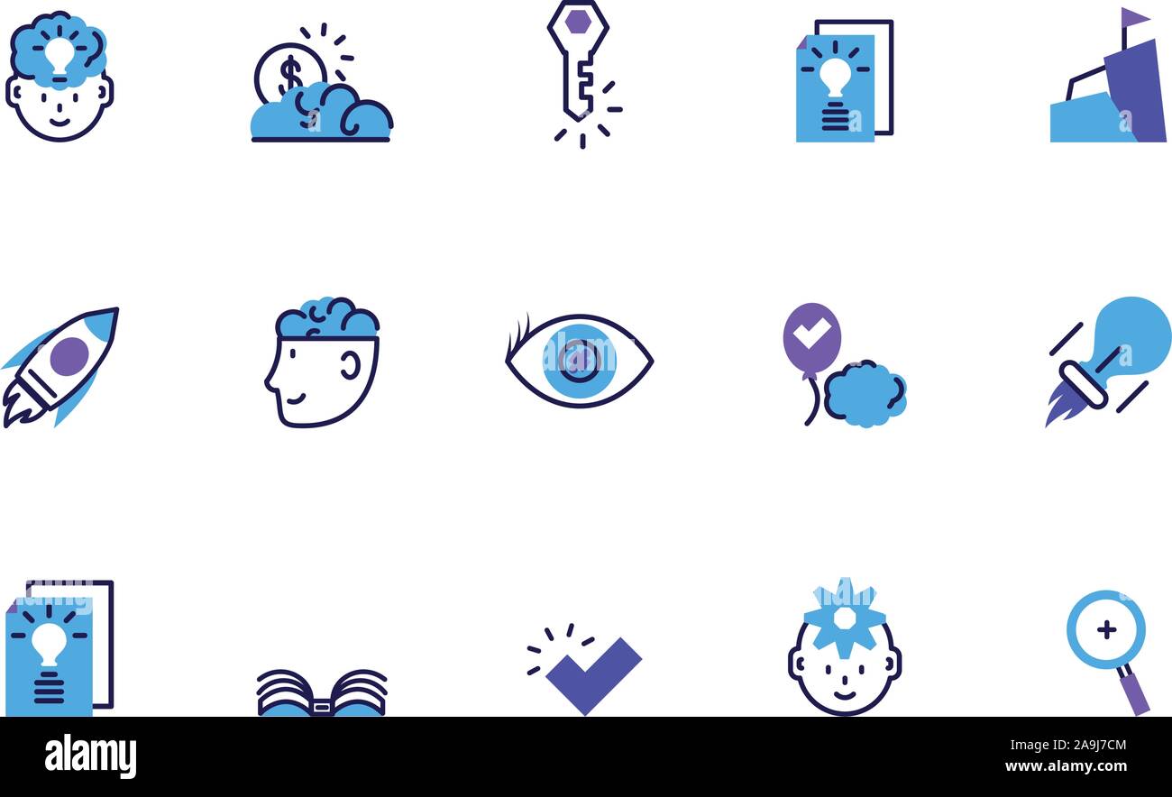 set of icons of creativity on white background vector illustration ...