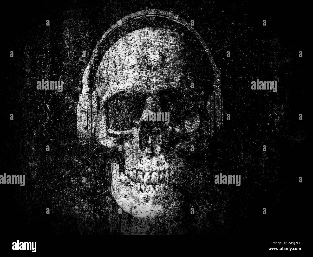 Human skull music headphones illustration hi-res stock photography and ...