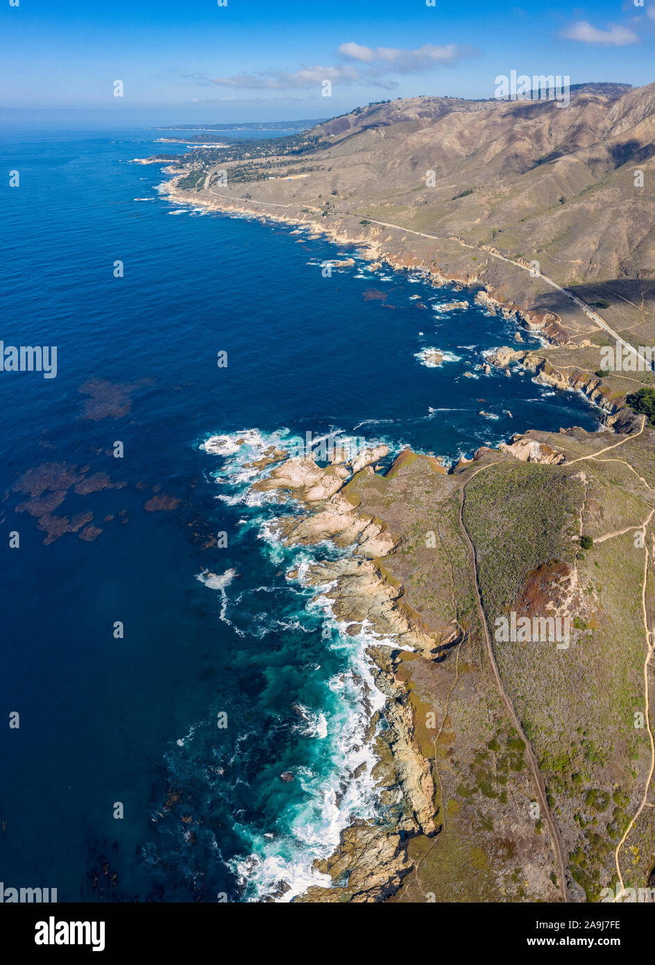 aerial view of northern California coastline near Monterey, Big Sur ...
