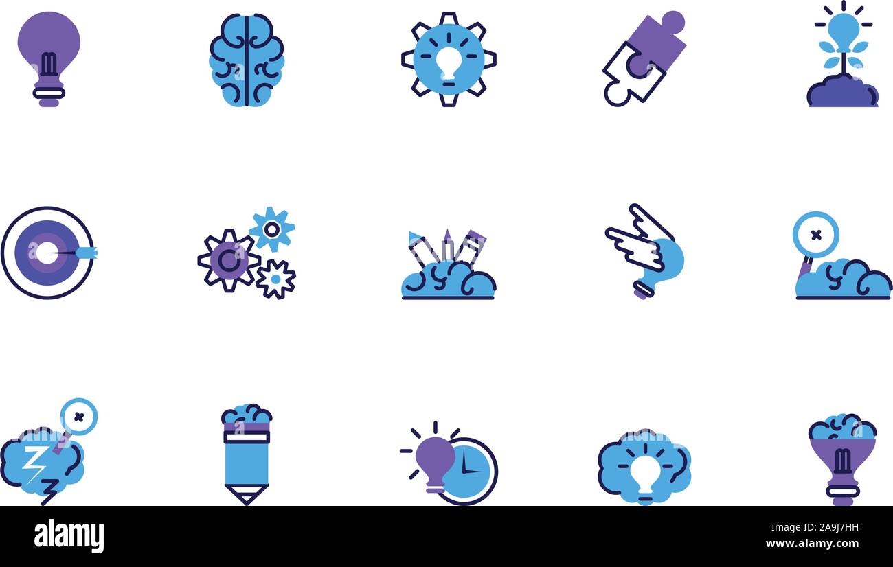 set of icons of creativity on white background vector illustration ...