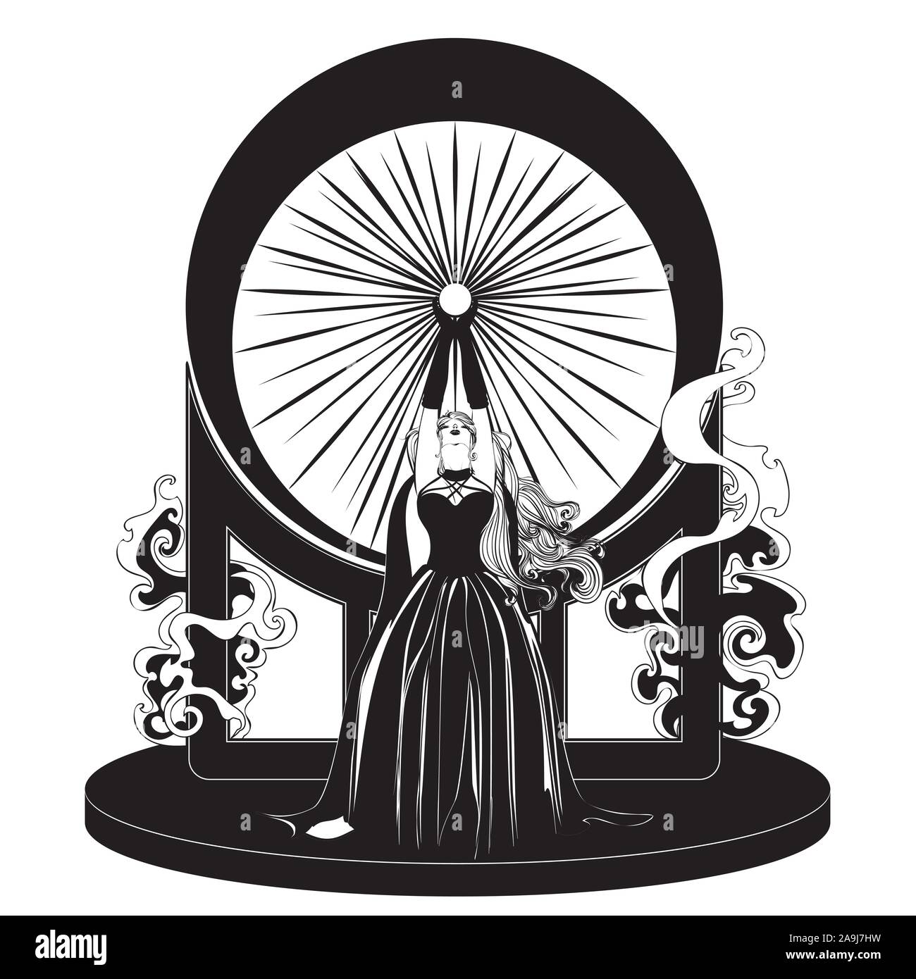 Fantasy witch woman with crystal ball, fortune telling, conjuring Stock ...