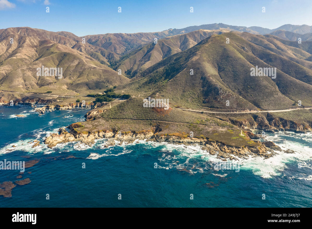 aerial view of northern California coastline near Monterey, Big Sur ...