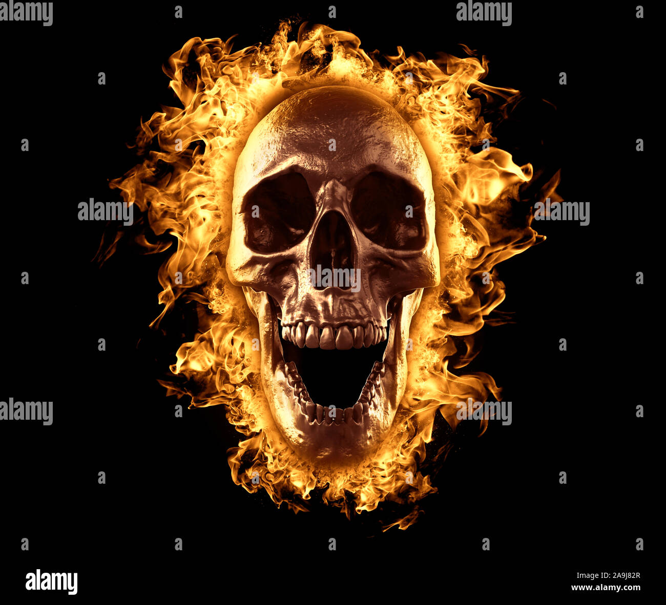 Skull in fire screaming isolated in background -wallpaper 3d ...