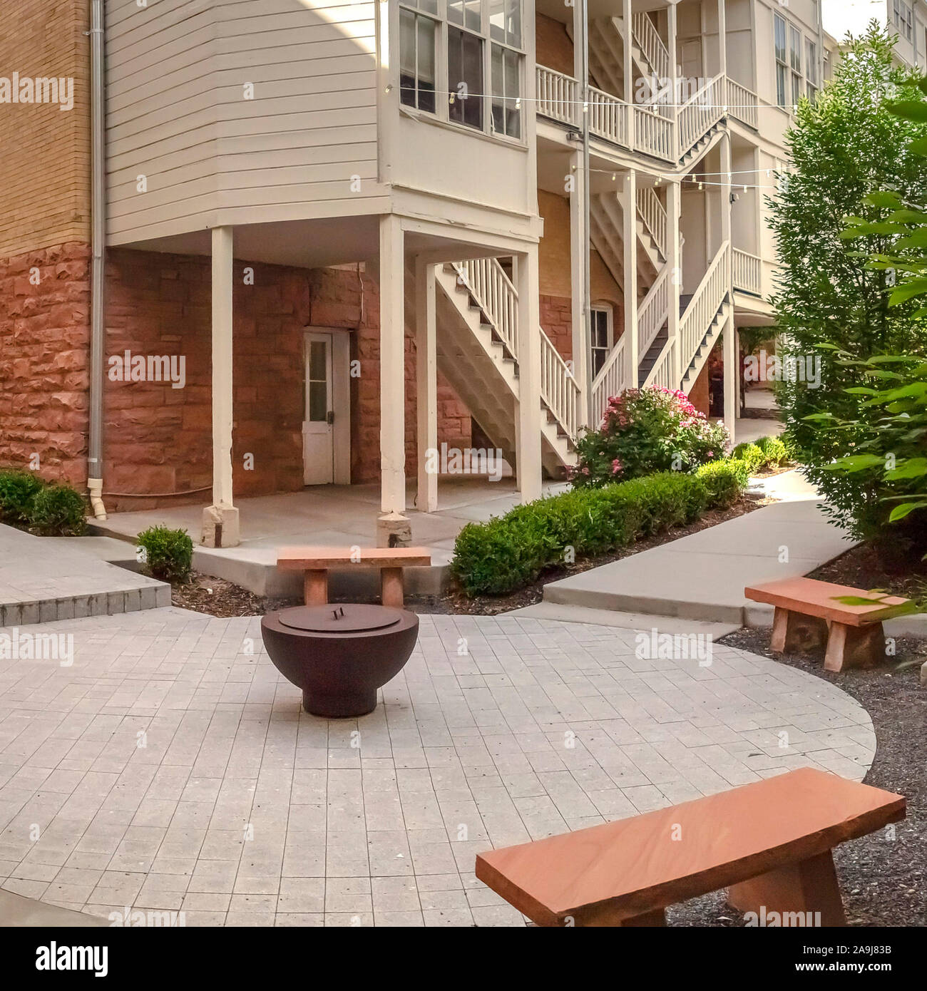 Square frame Corner view of an apartment building with condos Stock ...