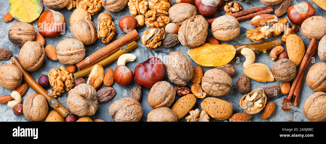 Different types of nuts.Nuts set for healthy diet.Nuts background Stock ...