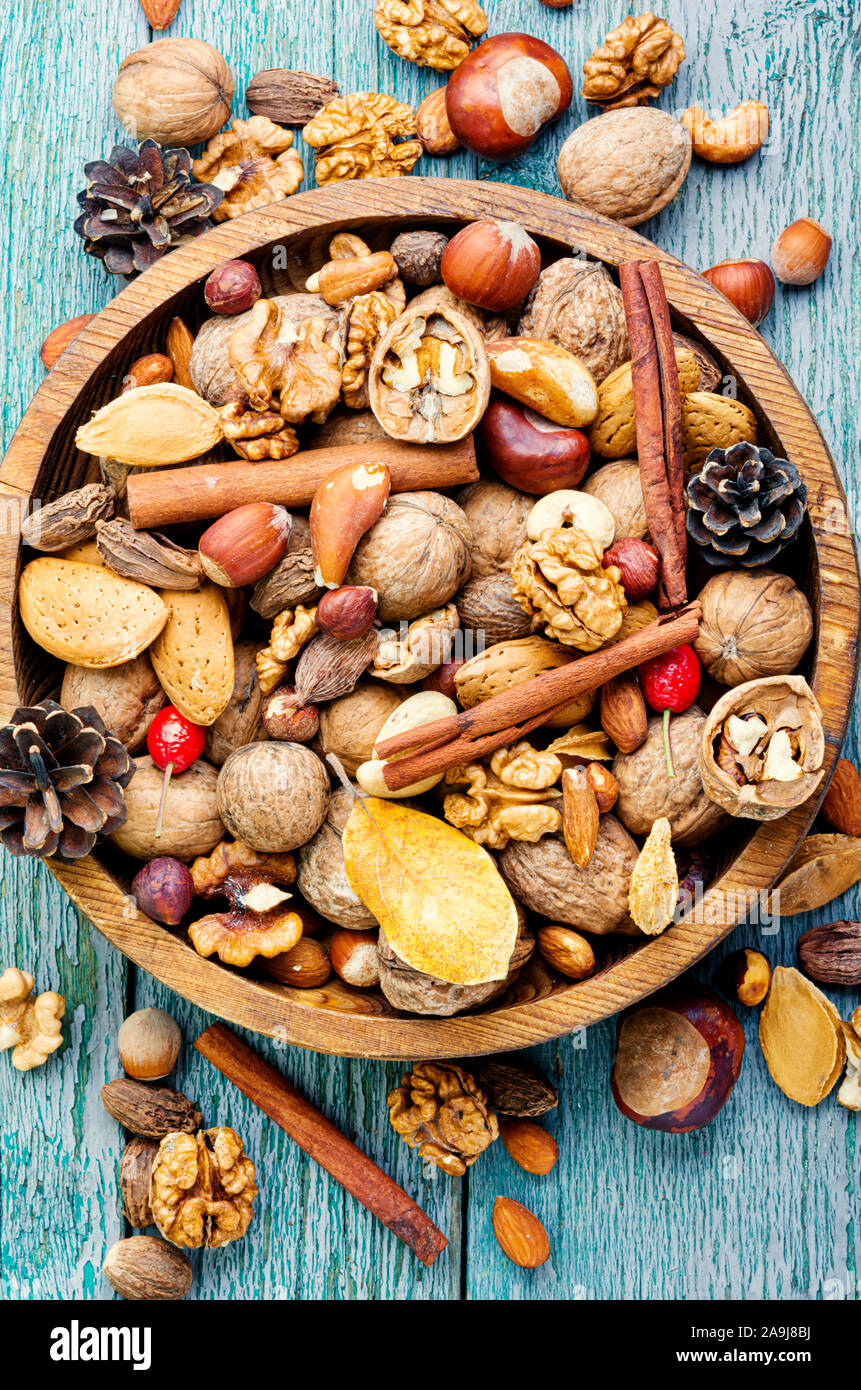 Different types of nuts.Nuts set for healthy diet.Organic food Stock ...