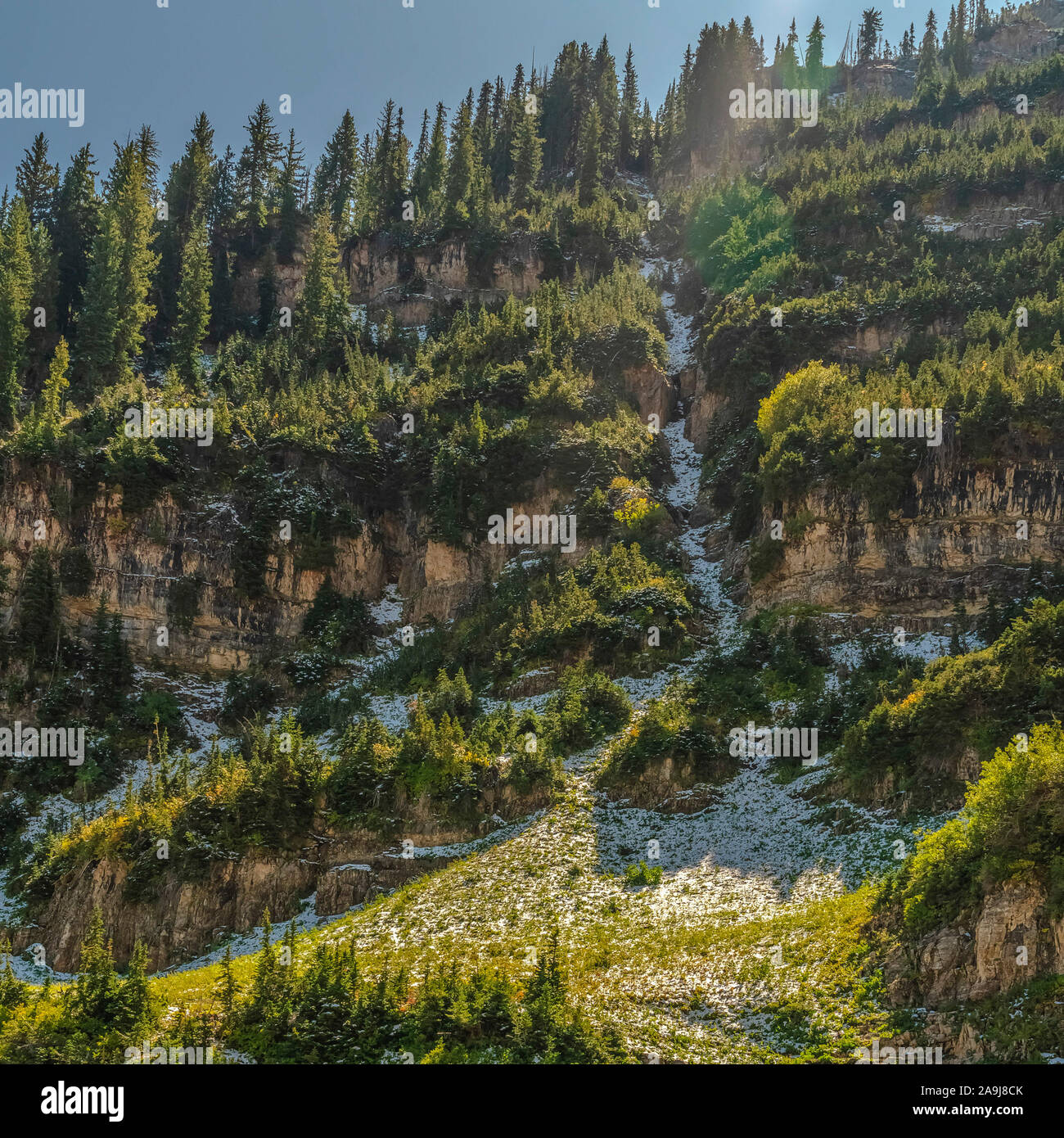 Square Steep mountain slopes on Mount Timpanogosn with snow Stock Photo ...