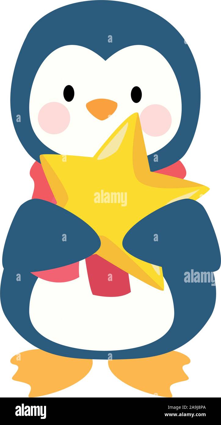 cartoon christmas penguin with star icon Stock Vector Image & Art - Alamy