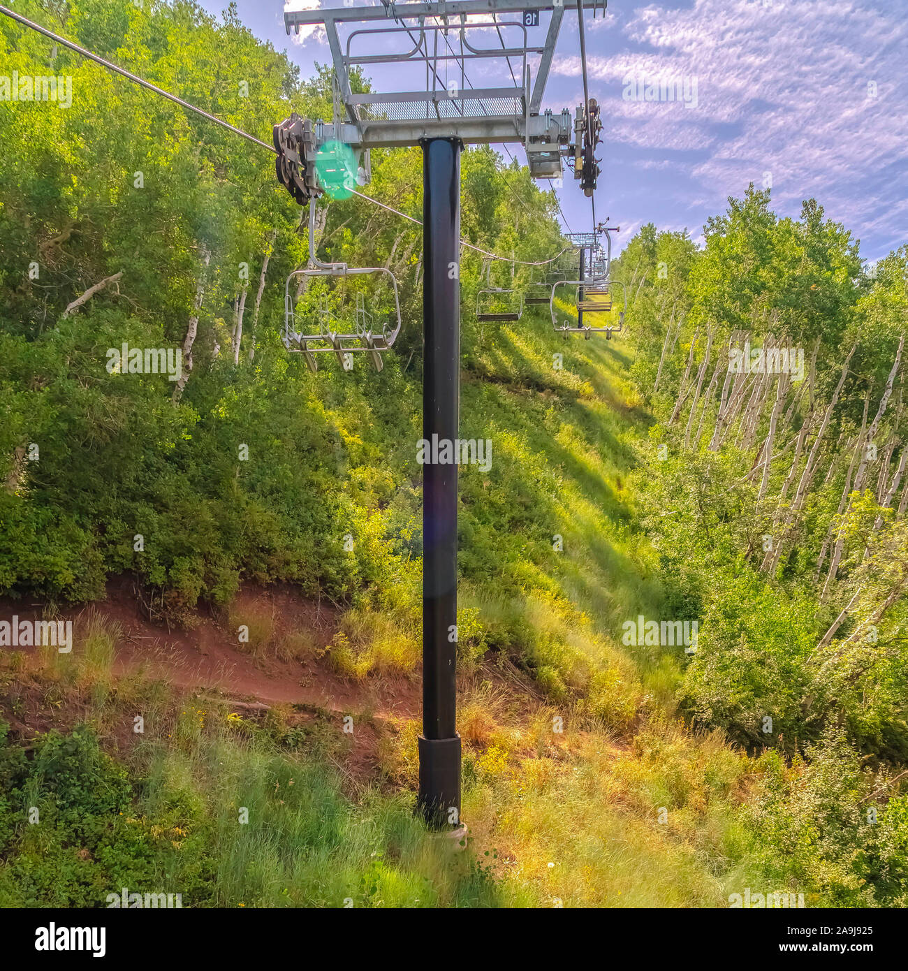 Square Ski resort mountain landscape with chairlifts and hiking trails ...