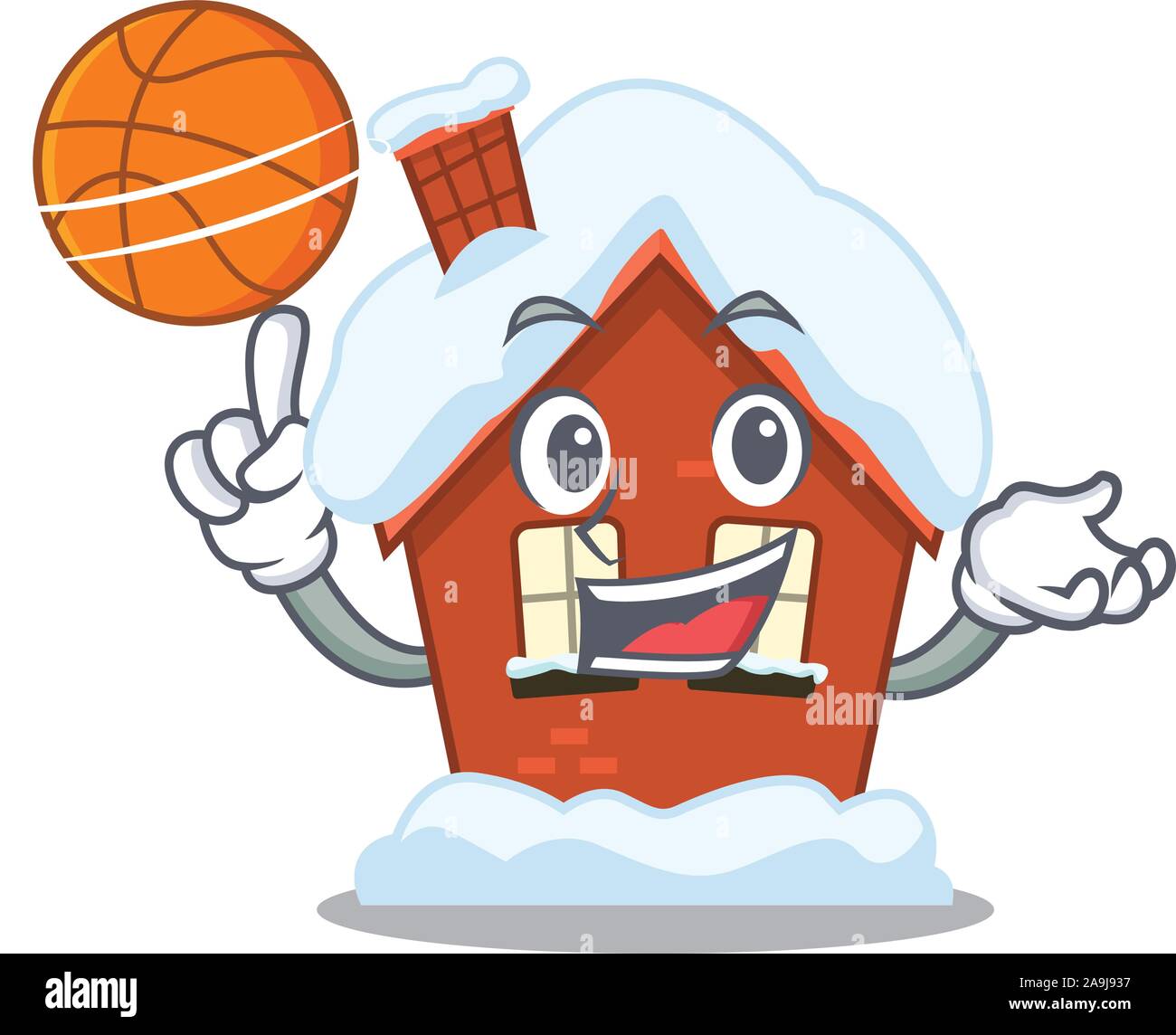Cartoon winter house with in holding basketball character Stock Vector ...