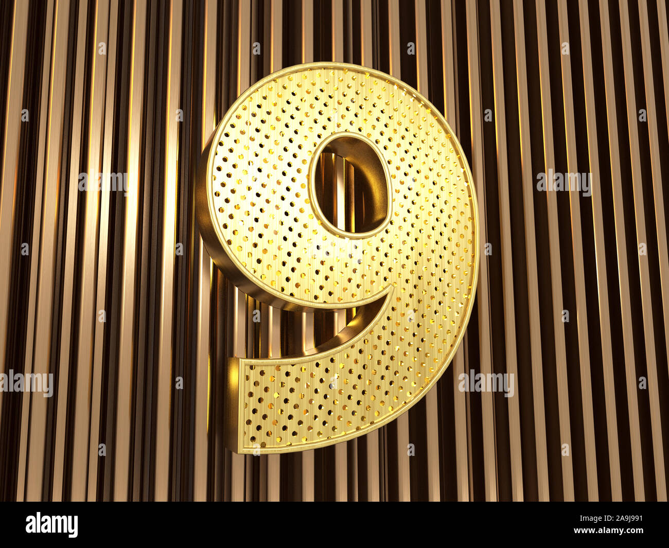 number 9 (number nine) perforated with small holes on the metal ...