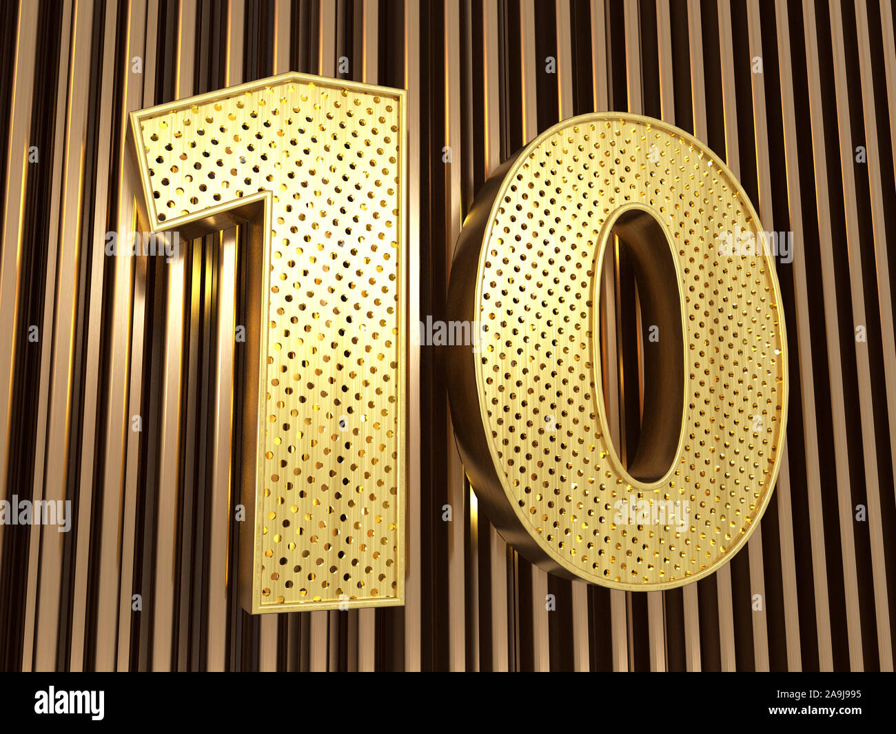 number 10 (number ten) perforated with small holes on the metal ...