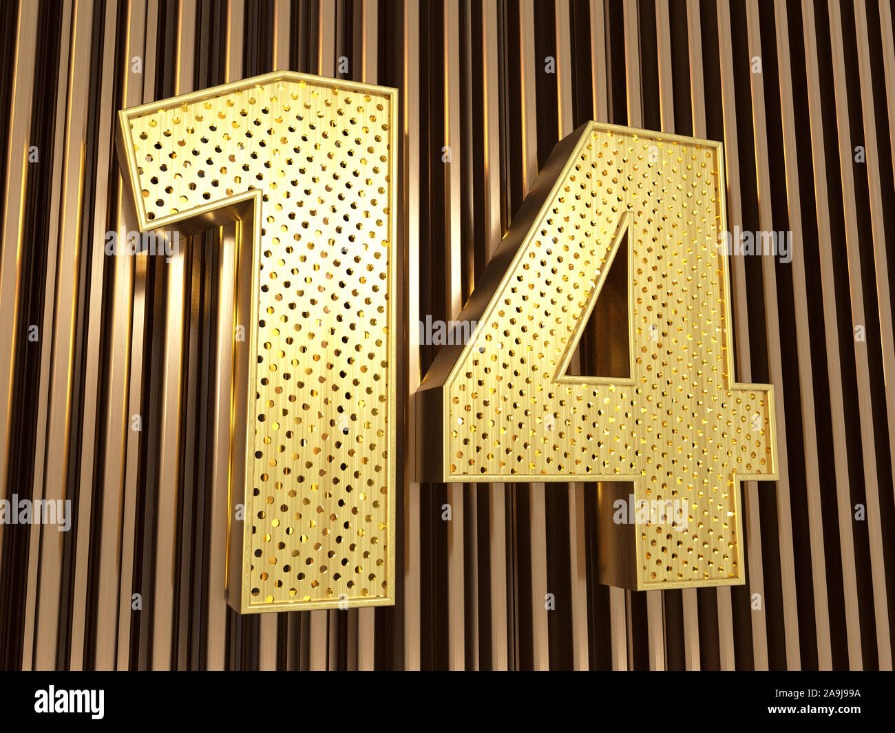 number 14 (number fourteen) perforated with small holes on the metal ...