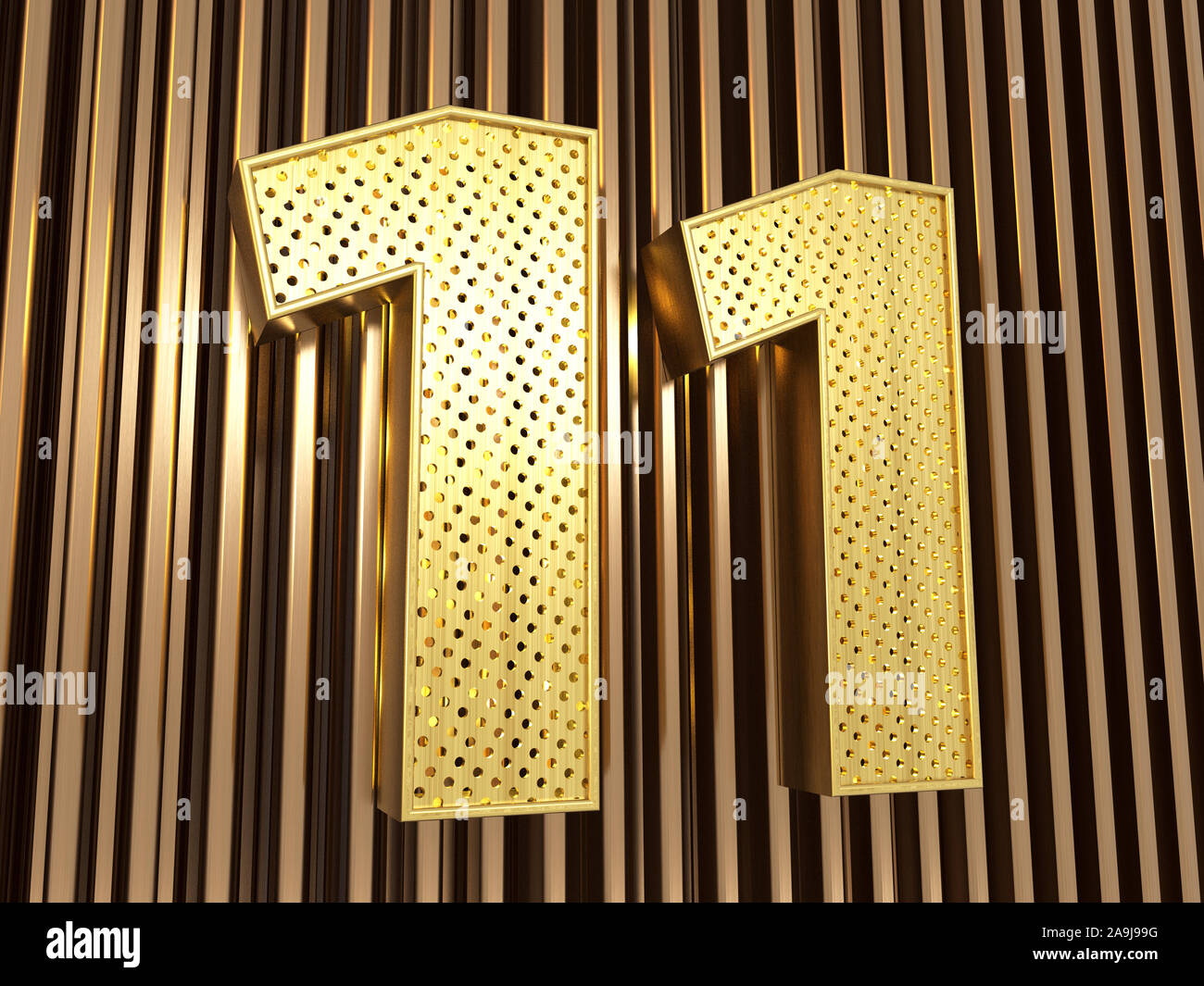 number 11 (number eleven) perforated with small holes on the metal ...