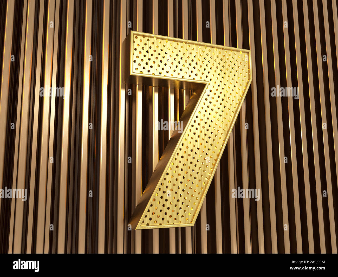 number 7 (number seven) perforated with small holes on the metal ...