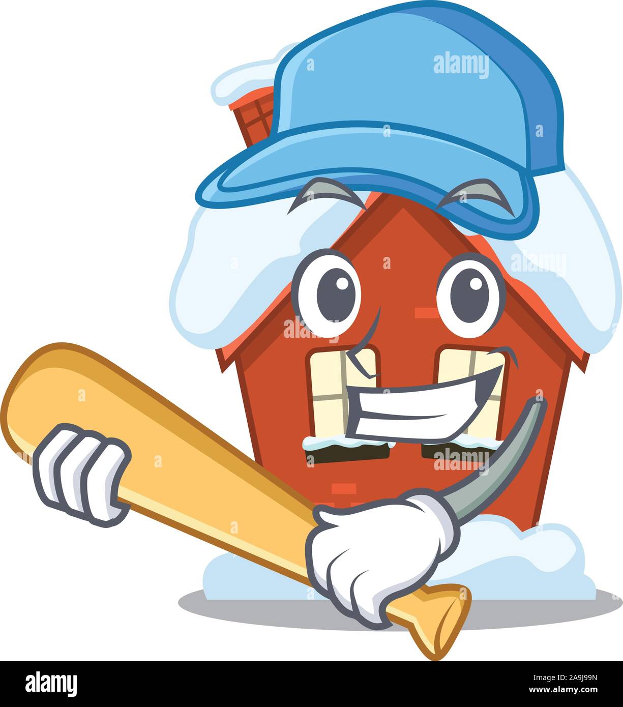 Cartoon winter house with in playing baseball character Stock Vector ...