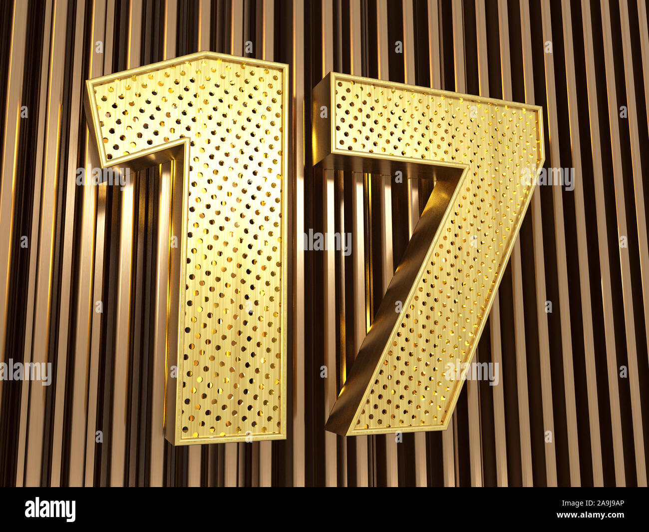 number 17 (number seventeen) perforated with small holes on the metal ...