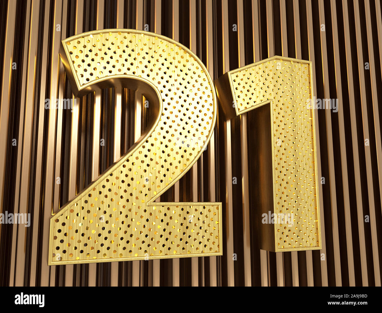 number 21 (number twenty-one) perforated with small holes on the metal ...