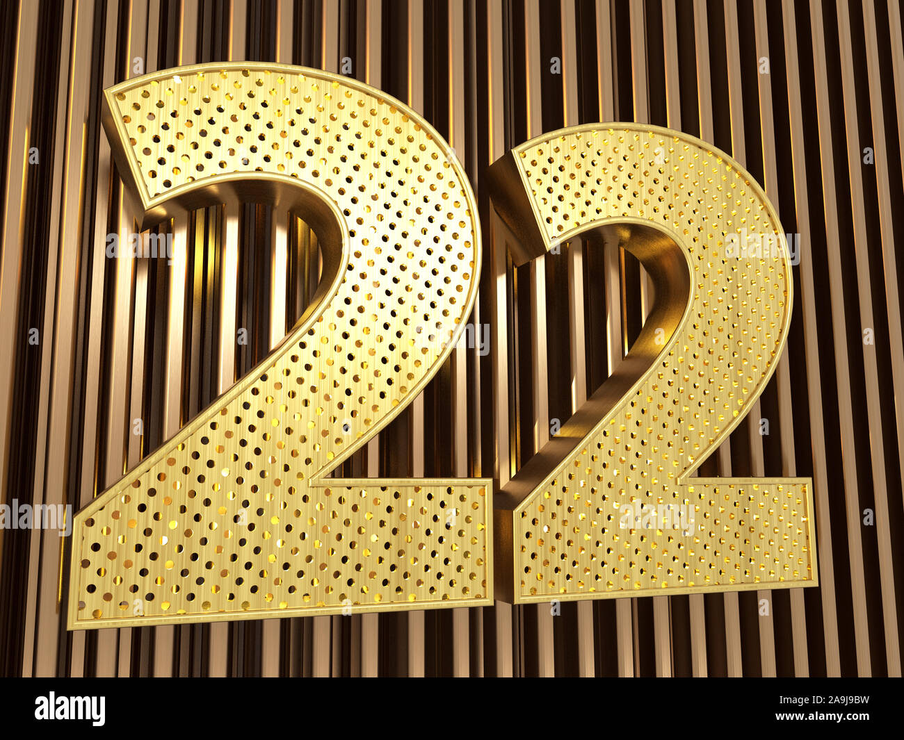 number 22 (number twenty-two) perforated with small holes on the metal ...
