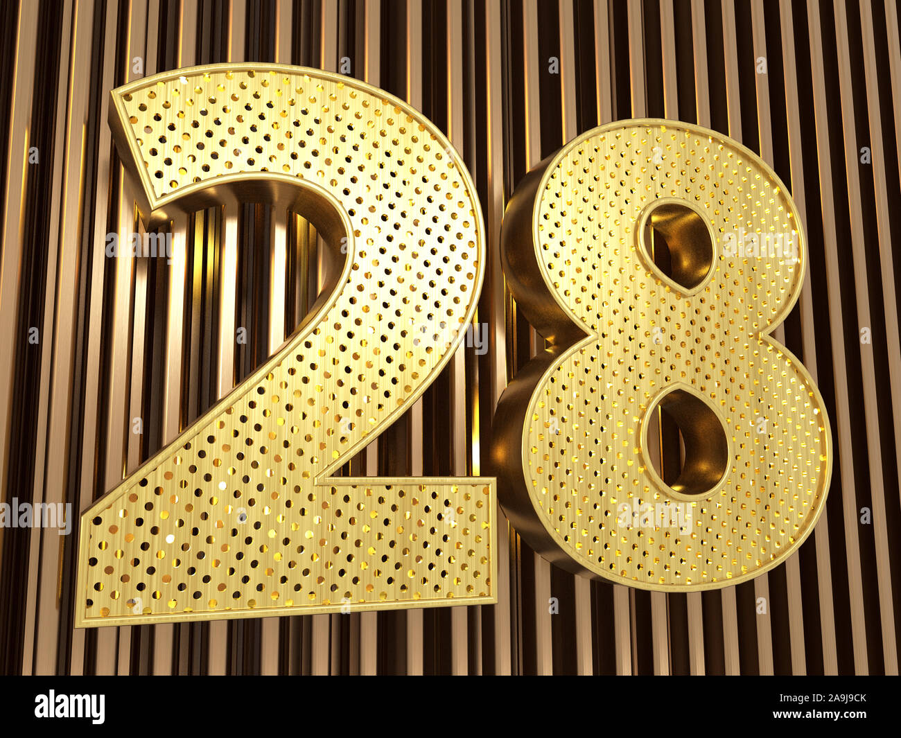 number 28 (number twenty-eight) perforated with small holes on the ...