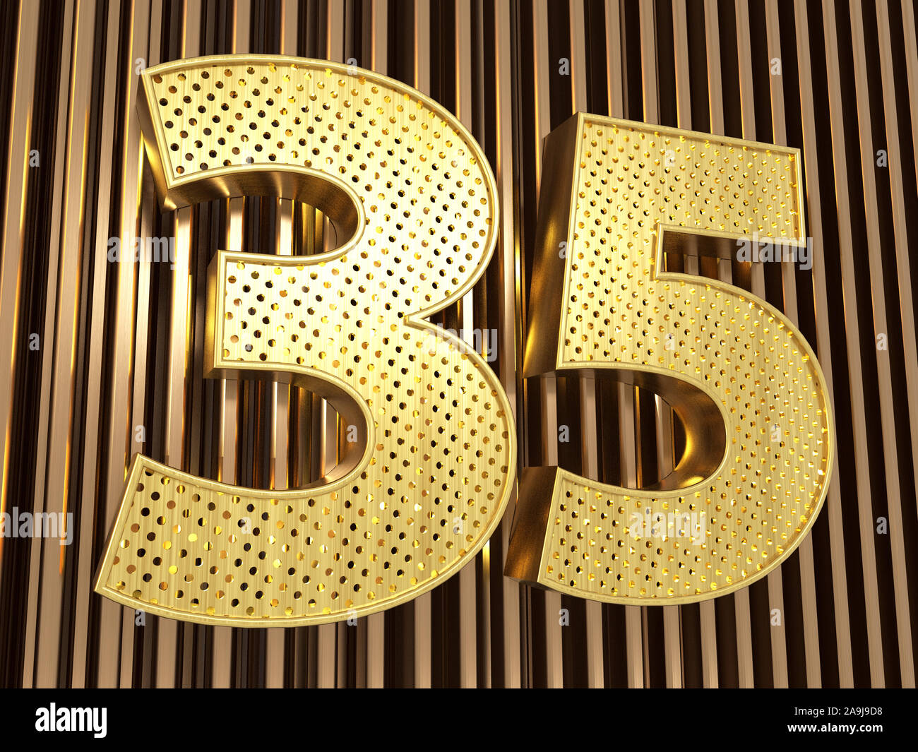 number 35 (number thirty-five) perforated with small holes on the metal ...