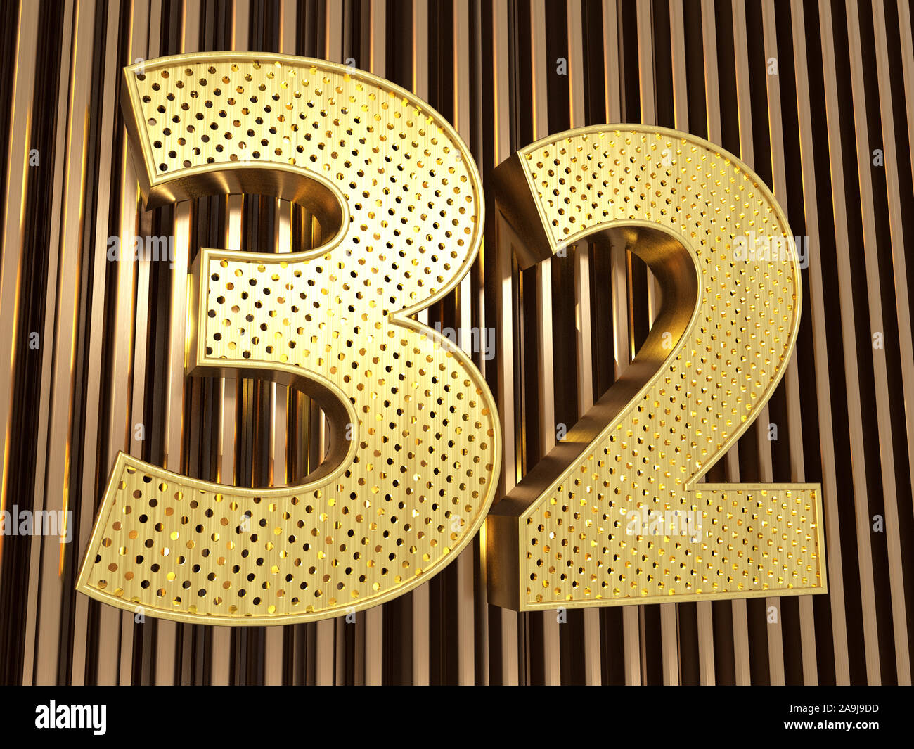 number 32 (number thirty-two) perforated with small holes on the metal ...