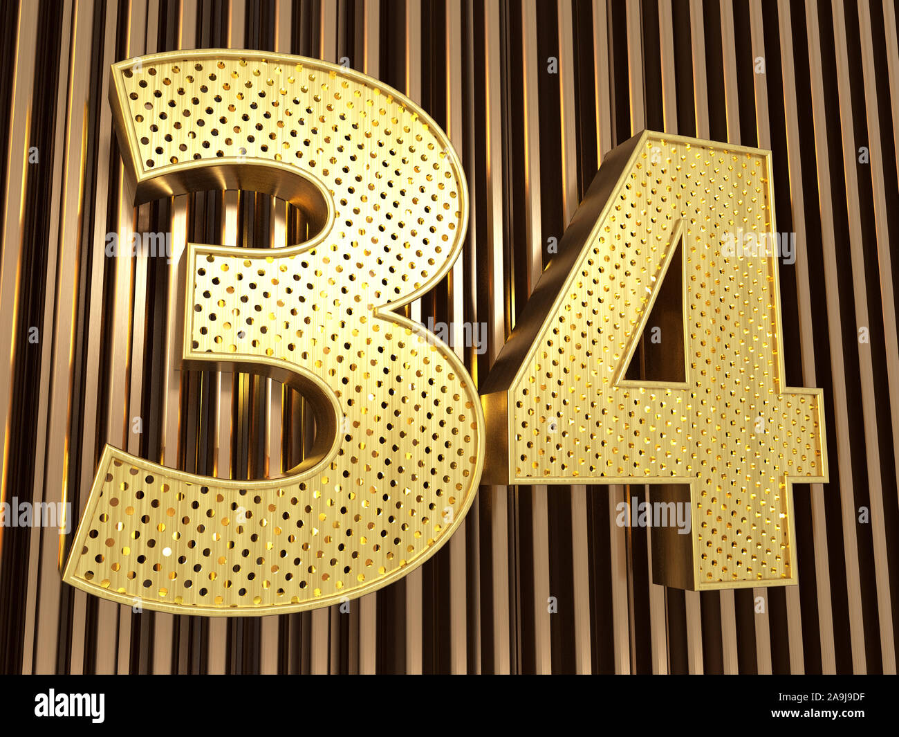 number 34 (number thirty-four) perforated with small holes on the metal ...