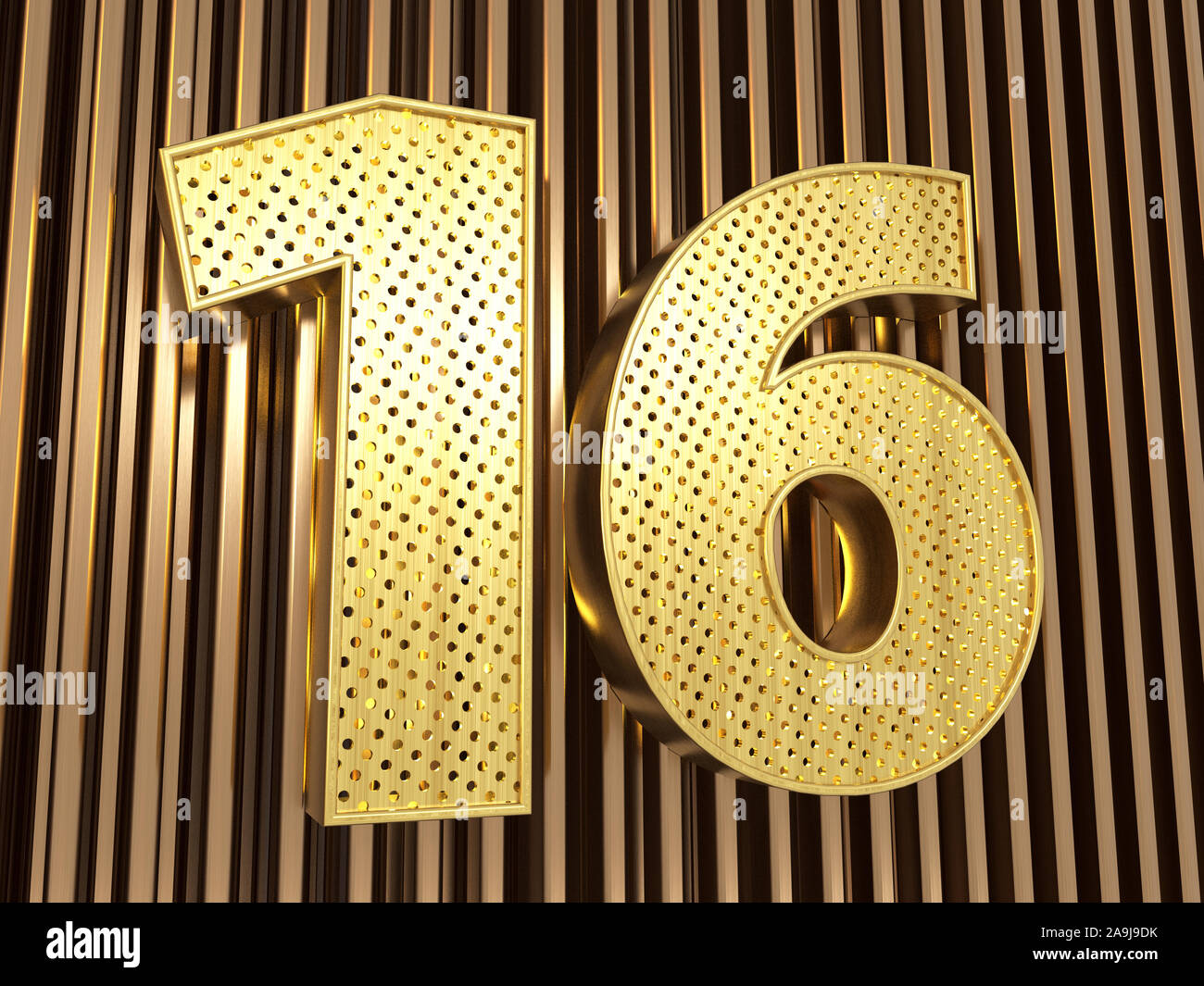 number 16 (number sixteen) perforated with small holes on the metal ...