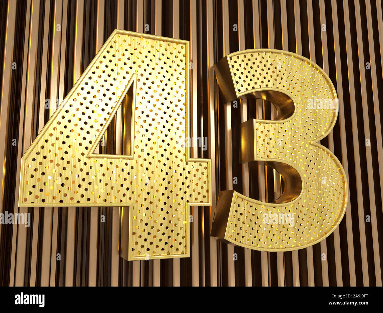 number 43 (number forty-three) perforated with small holes on the metal ...