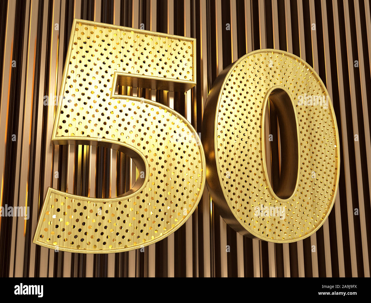 number 50 (number fifty) perforated with small holes on the metal ...