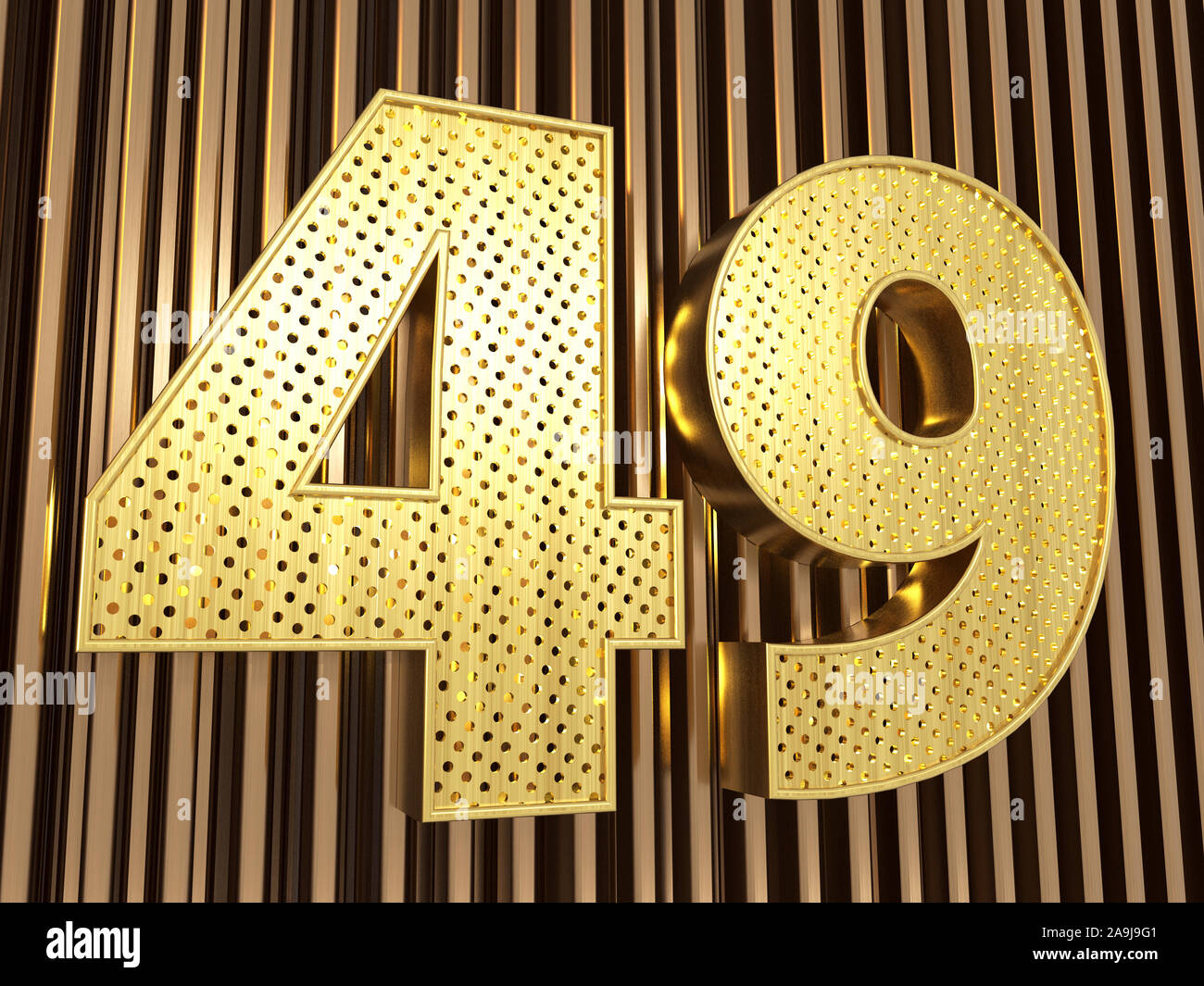 number 49 (number forty-nine) perforated with small holes on the metal ...