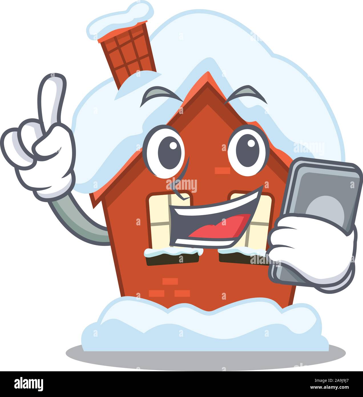 Cartoon winter house with in with holding phone character Stock Vector ...