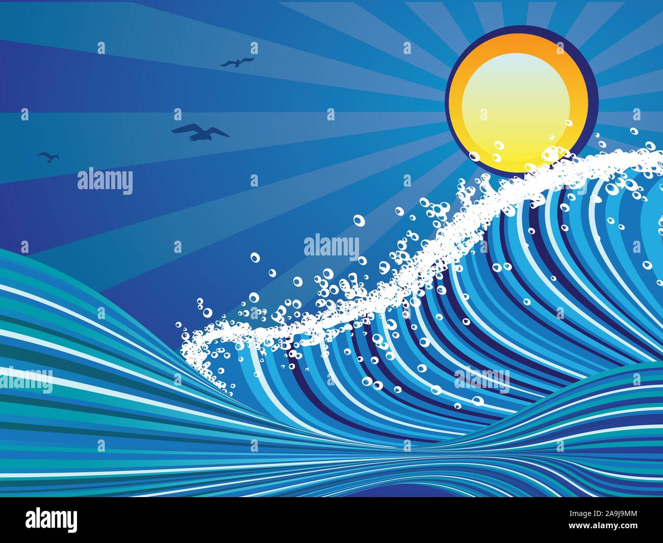 Blue stylized sea or ocean with big stormy waves Stock Vector Image ...