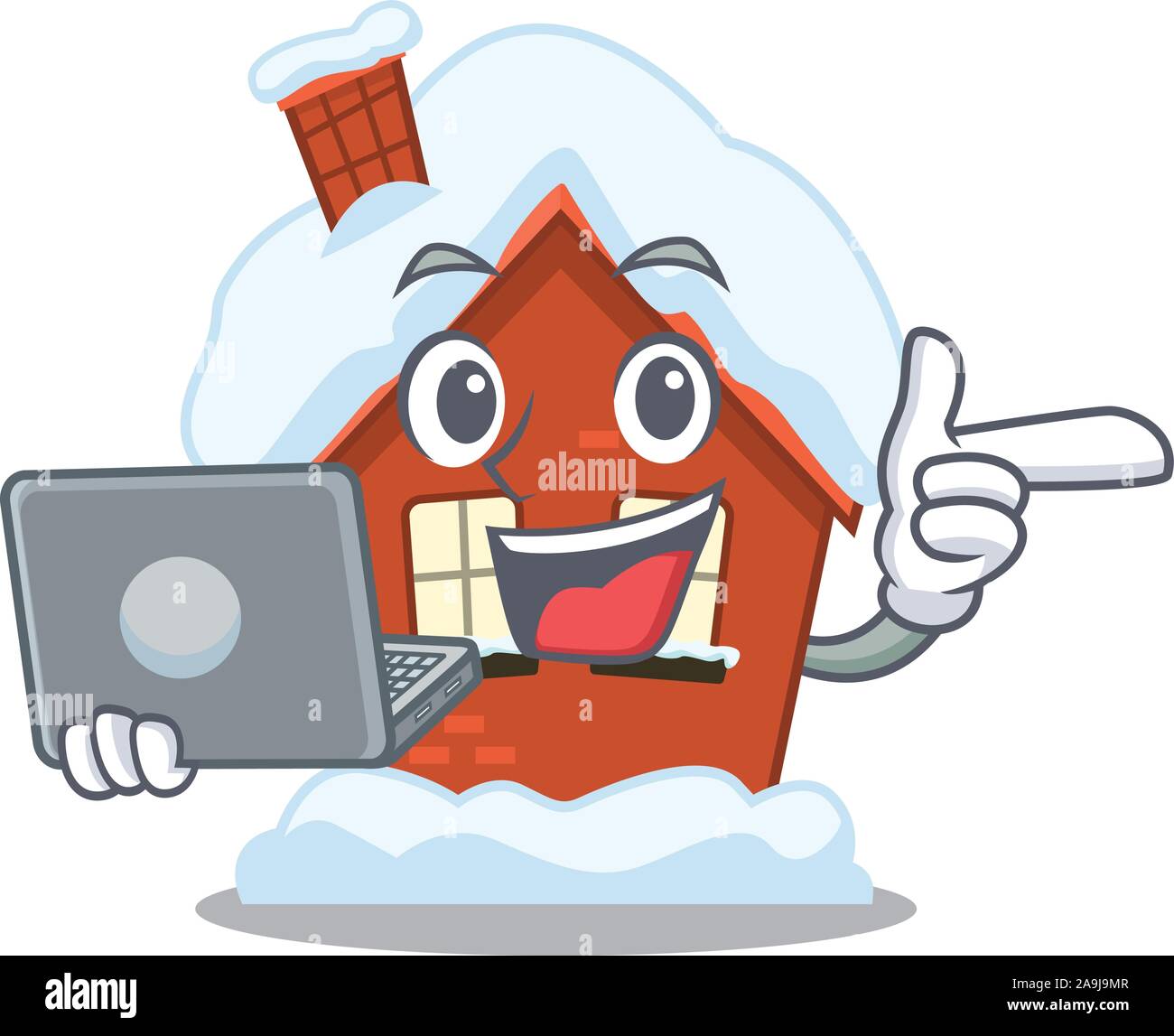 Cartoon winter house with in with bring laptop character Stock Vector ...