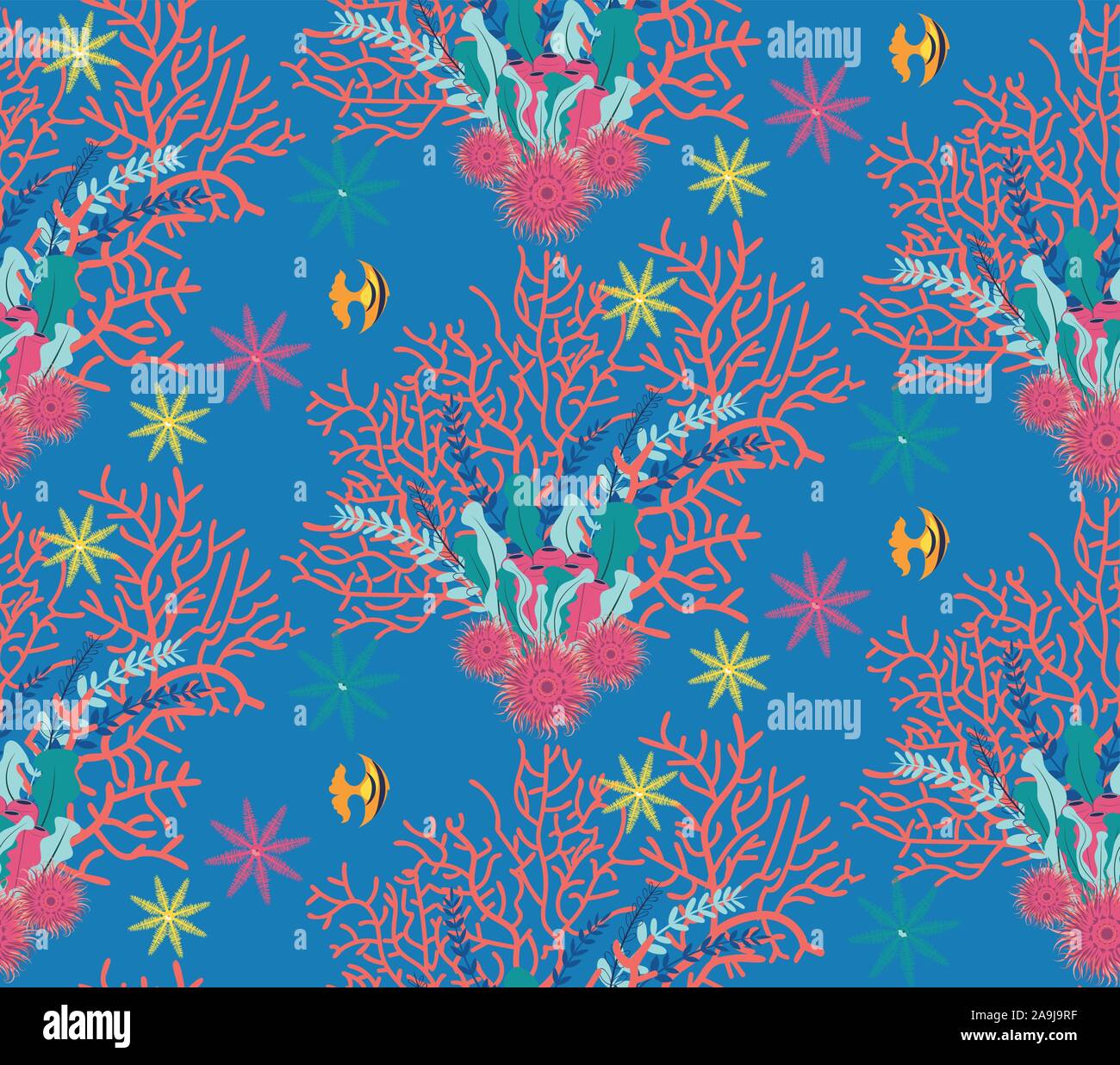 Seaweed and coral reef, marine themed abstract design illustration ...