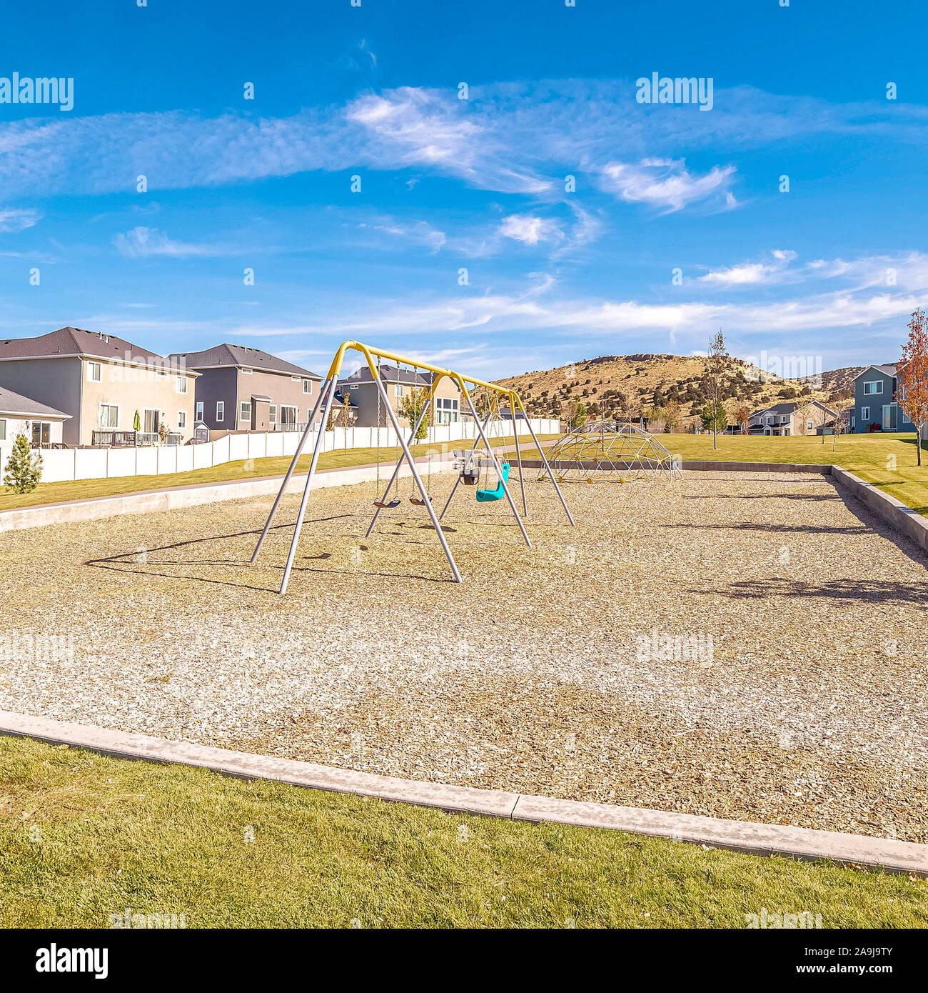 Square frame Corner perspective of a small kids playground Stock Photo ...