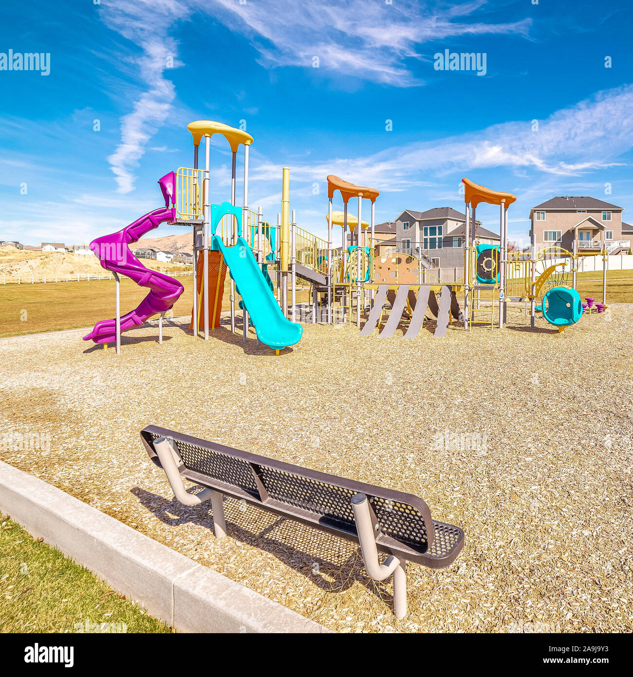 Square Small kids playground with colorful slides during day Stock ...