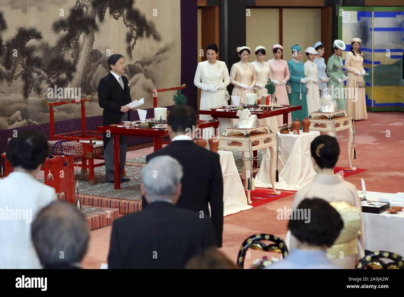 Japanese Emperor Naruhito gives an address at the "Daikyo no gi" rite ...