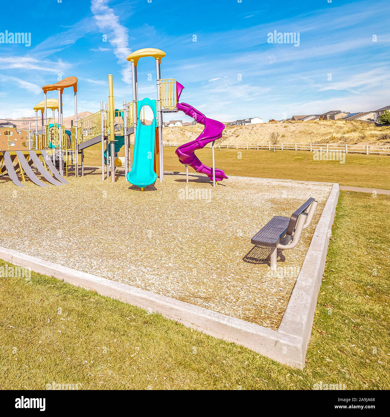 Square Colorful equipment on a kids playground during day Stock Photo ...