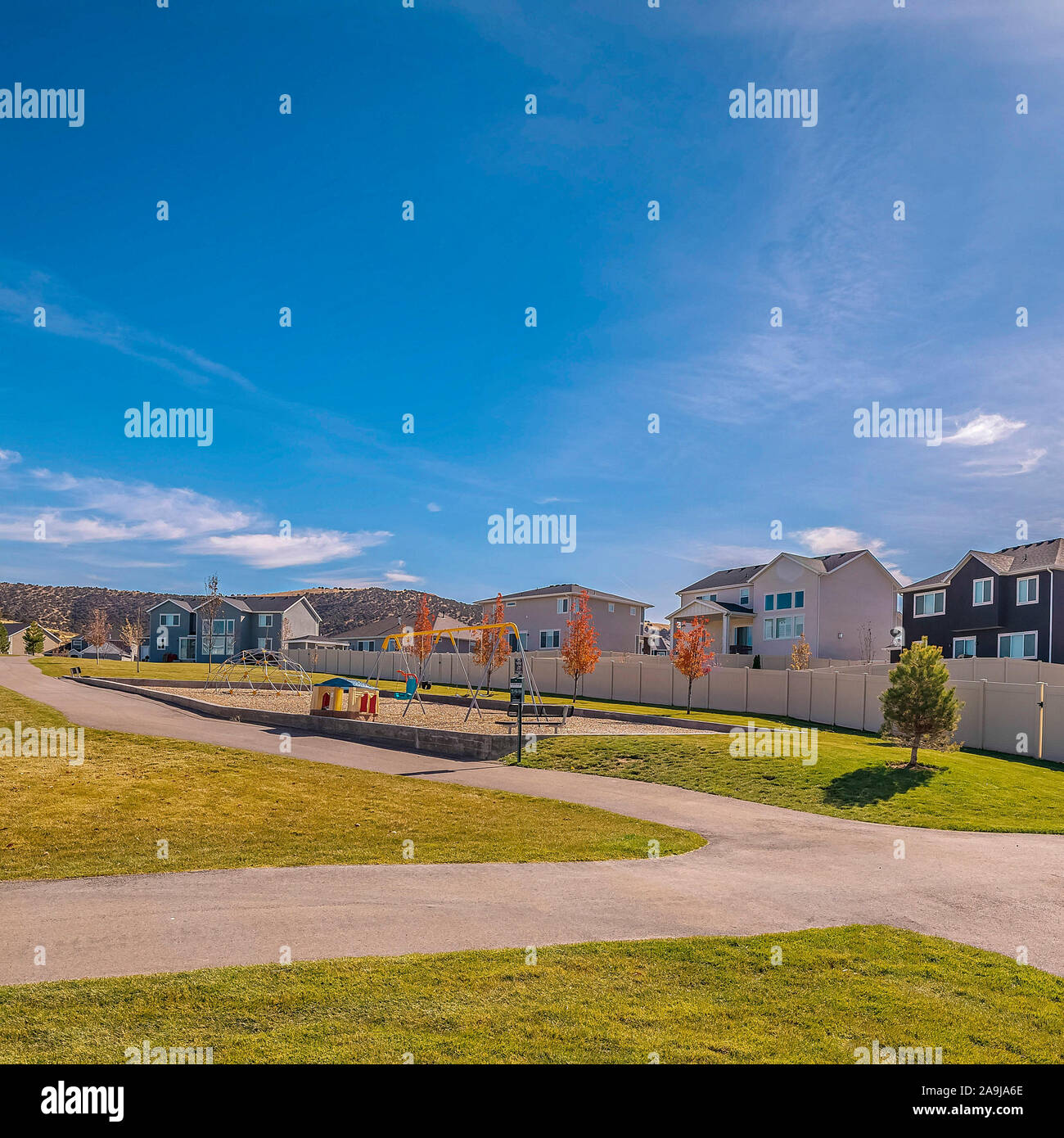 Square frame Intersection of two pedestrian walkways during day Stock ...