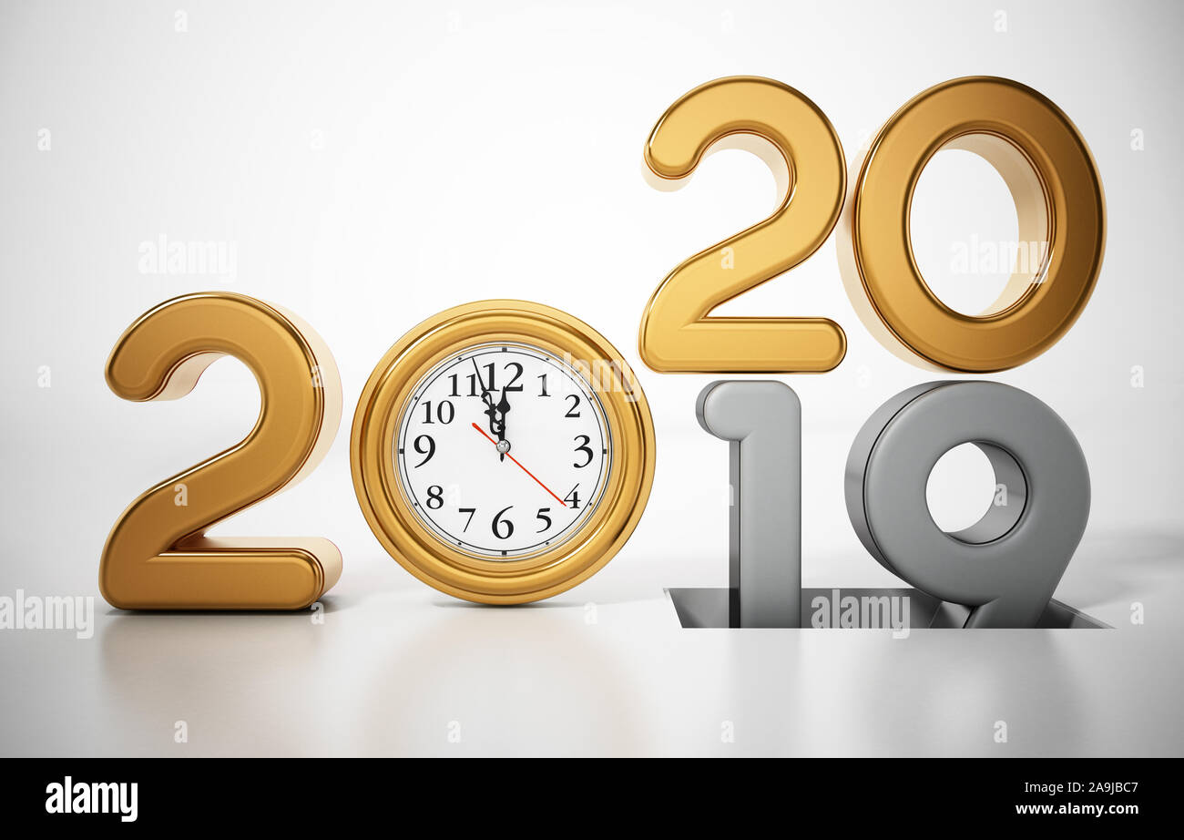 Number 2019 turning to new 2020. New year 2020 concept. 3D illustration ...