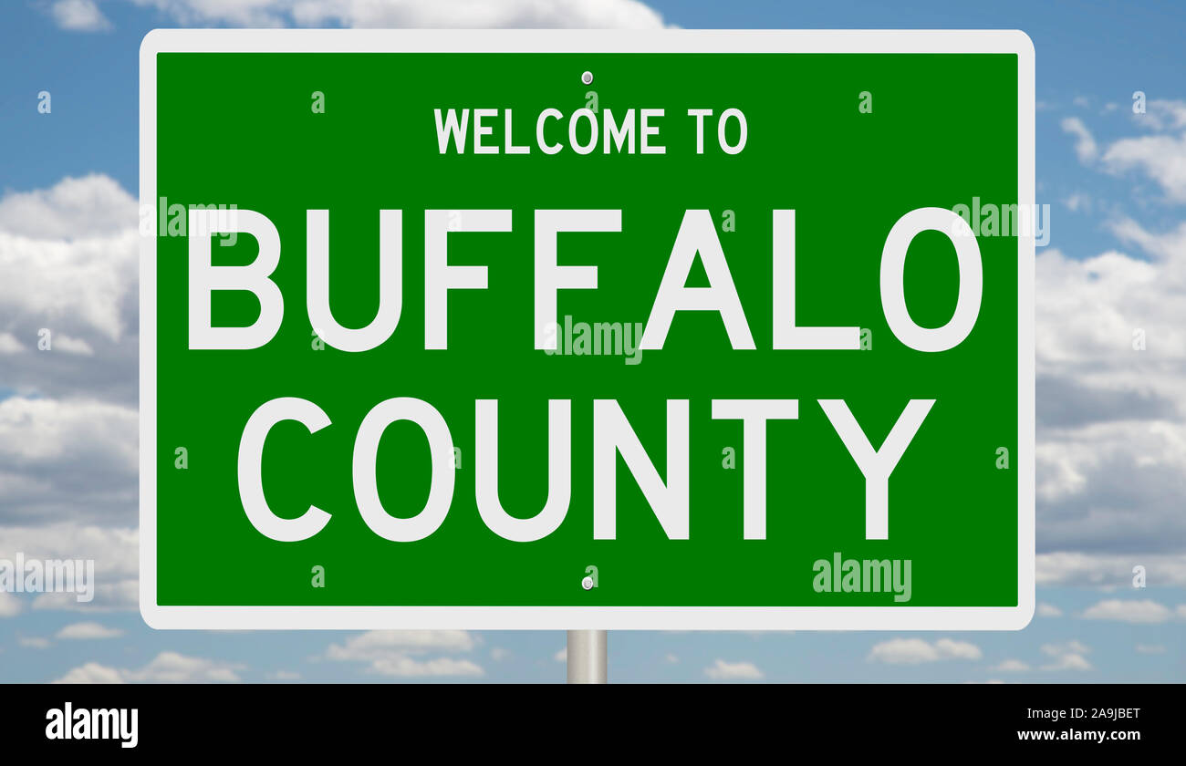 Rendering of a green 3d highway sign for Buffalo County Stock Photo - Alamy